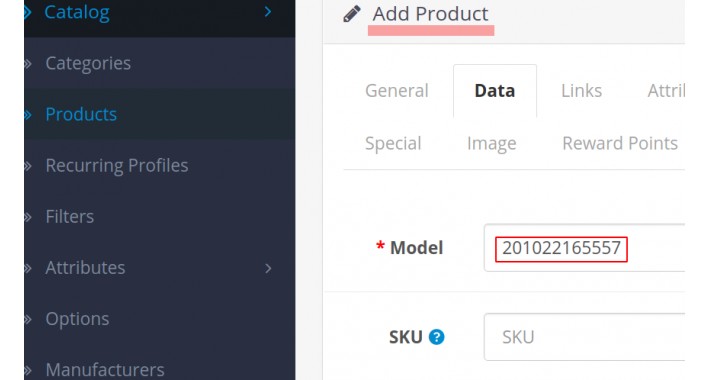 OpenCart - Unique Model Number on create product