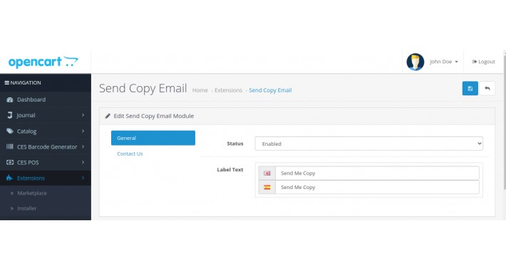 OpenCart - CES Send Copy Email