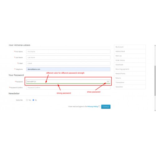 OpenCart - Password Validation Analzyer