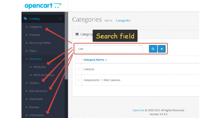 OpenCart - Search for admin panel [OCMOD]