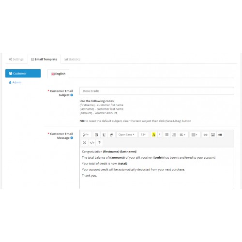 OpenCart - Add Store Credit - Gift Vouchers