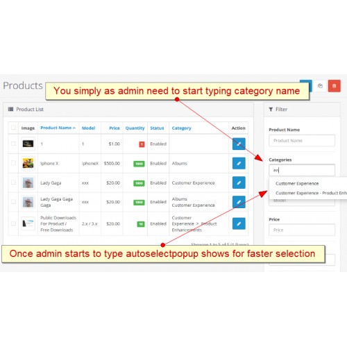 OpenCart - Search Products By Category In Admin - autocomplete