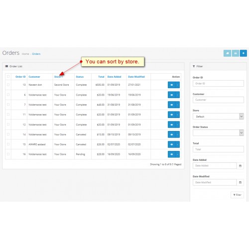 OpenCart - Search Order By Multi Store Under Admin