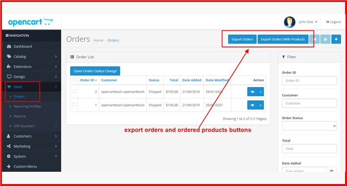 OpenCart - Export Excel Orders And Orders Products