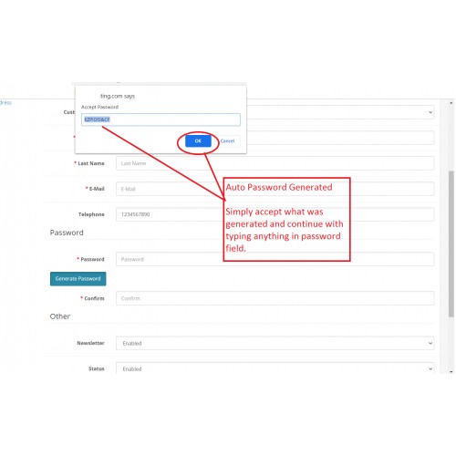 OpenCart - Admin Create Customer Password Generator