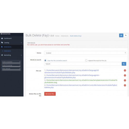 OpenCart - Fay bulk / mass delete unused files