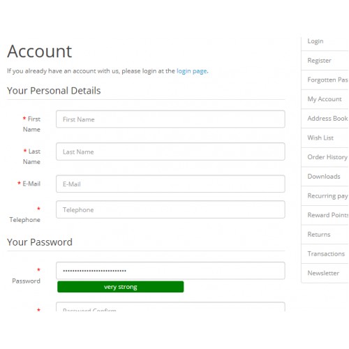 OpenCart - Password Strength Indicator for Opencart 30xx