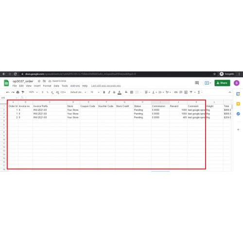 OpenCart Pull Opencart Order Data Into Google Sheets