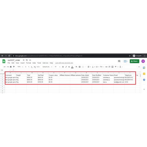 OpenCart Pull Opencart Order Data Into Google Sheets
