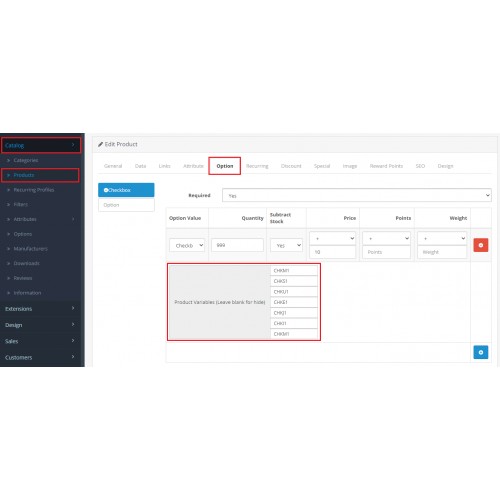 OpenCart - Each Product Option Variables - Model, SKU, UPC, EAN