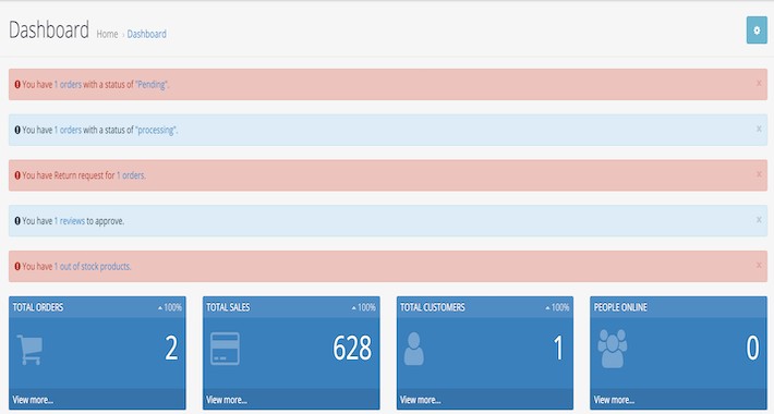 OpenCart - Order/Product/Return/Review Dashboard Notifications