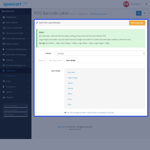 OpenCart - Opencart POS Barcode Label
