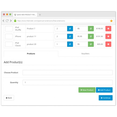 OpenCart - Quick New Product for Order