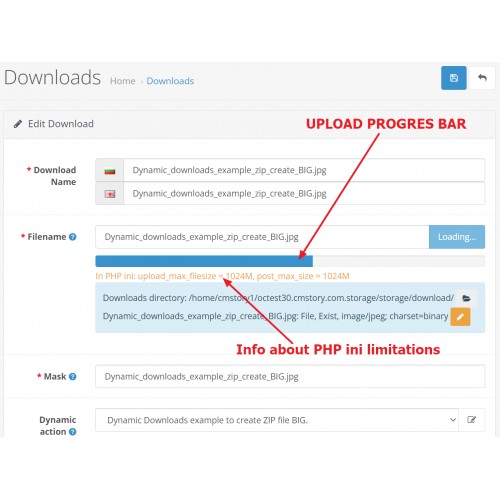 OpenCart - Como Downloads upload progress bar and limitations info
