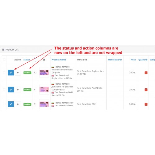 OpenCart - Como Move Action and Status columns