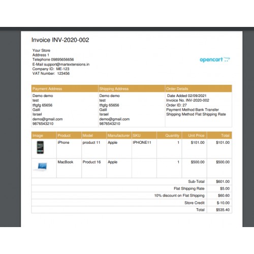 OpenCart - Advance PDF Invoice