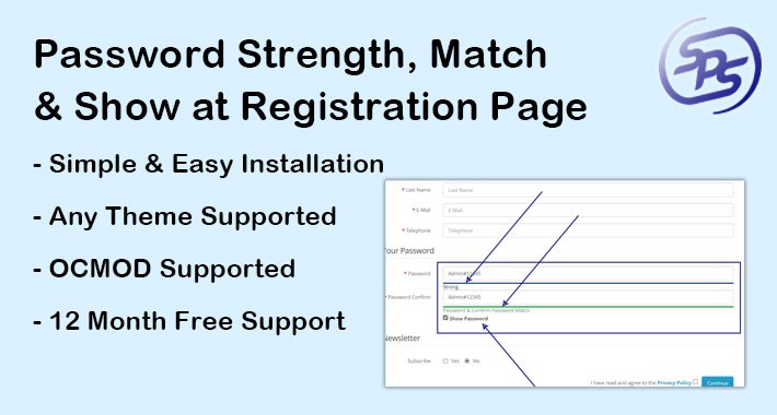 OpenCart - Password Strength, Match Password & Show Password