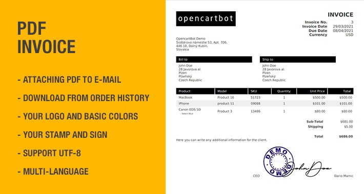 OpenCart - Invoicio: PDF Invoice