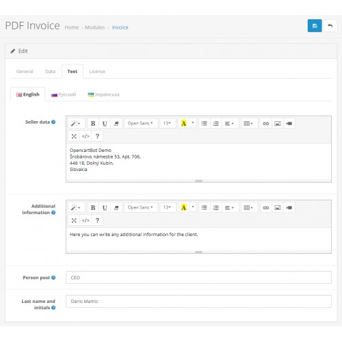 OpenCart - Invoicio: PDF Invoice