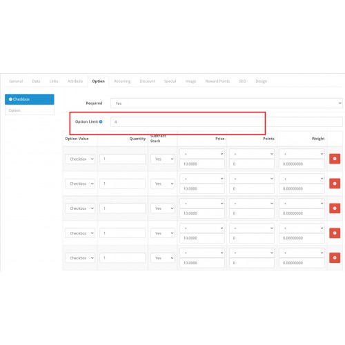 OpenCart - Product Options Limiter