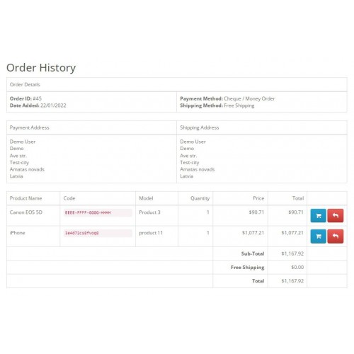 OpenCart - Codes: Selling codes and keys