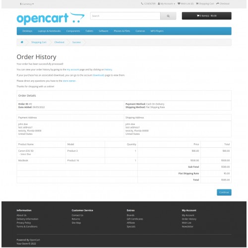 OpenCart - Order detail on order success page