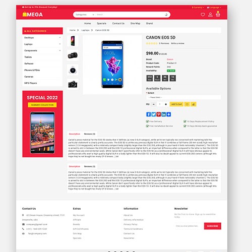 OpenCart - Mega Electronics Opencart Theme ( Free Installation )