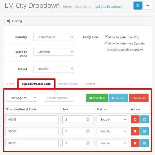 OpenCart - ILM City Dropdown
