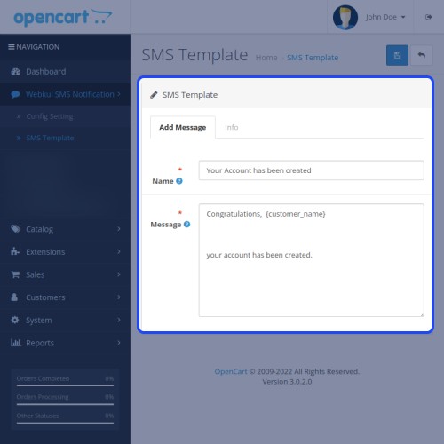 OpenCart - Opencart SMS Notification