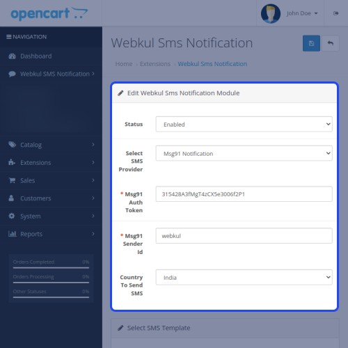 OpenCart - Opencart SMS Notification