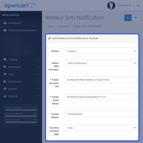 OpenCart - Opencart SMS Notification