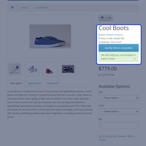 OpenCart - Opencart Notify Me When Available