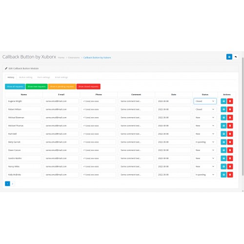 OpenCart - Callback Button by Xuborx
