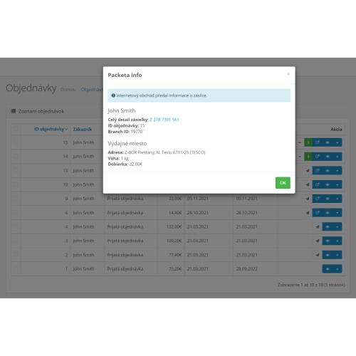 OpenCart - Packeta API (Zásielkovňa API)