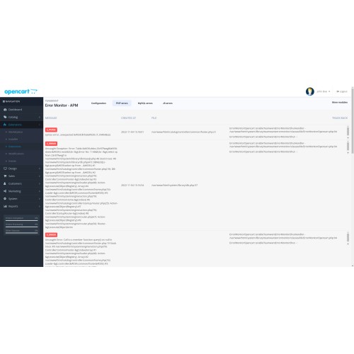 OpenCart - Error Monitor - APM