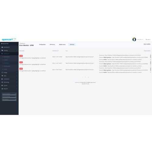 OpenCart - Error Monitor - APM