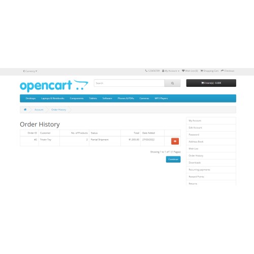 OpenCart - Partial Shipment Order Products
