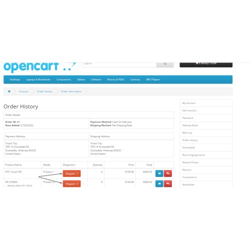 OpenCart - Partial Shipment Order Products
