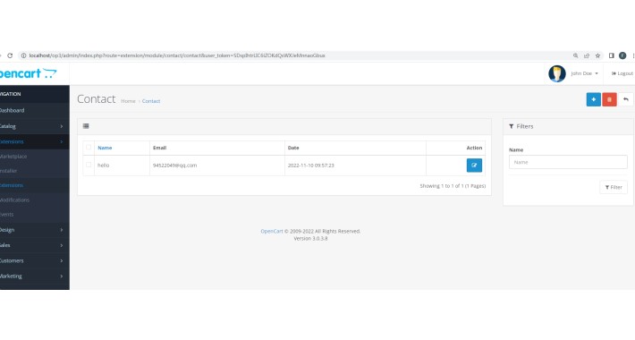 OpenCart - Contact Message Save TO Database