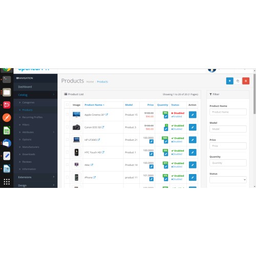 OpenCart - Admin product- Quick view, Price/Qty/Status change, products