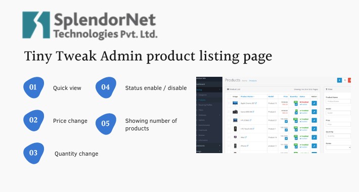OpenCart - Admin product- Quick view, Price/Qty/Status change, products