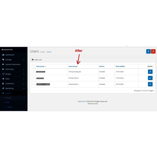 OpenCart - User Group Name In User List