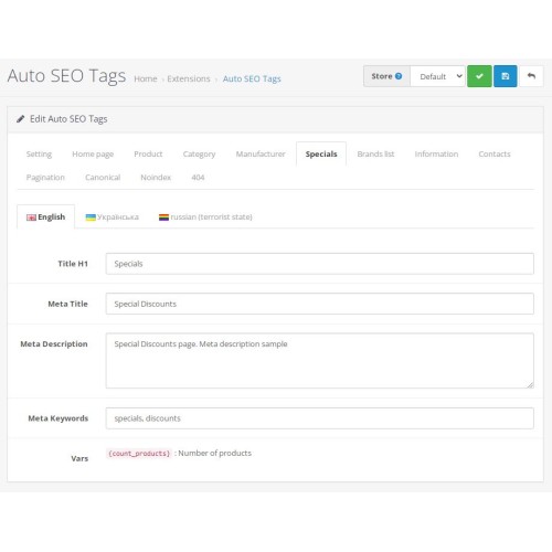 OpenCart - Auto SEO Tags
