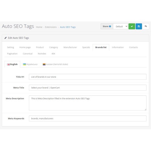 OpenCart - Auto SEO Tags Extension for OpenCart