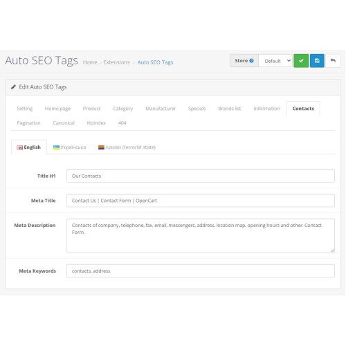 OpenCart - Auto SEO Tags Extension for OpenCart