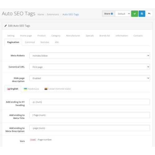 OpenCart - Auto SEO Tags Extension for OpenCart