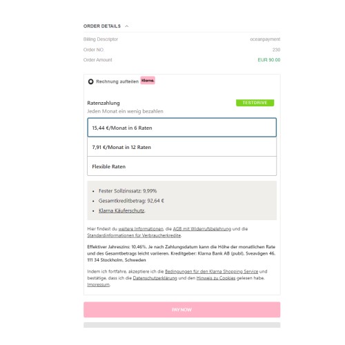 OpenCart - Oceanpayment Klarna gateway