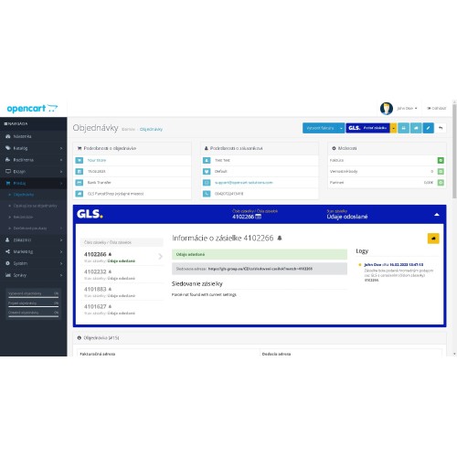 OpenCart - GLS Api - Podaj zásielok | OC3.x