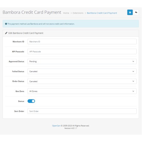 OpenCart - Bambora Credit Card Payment