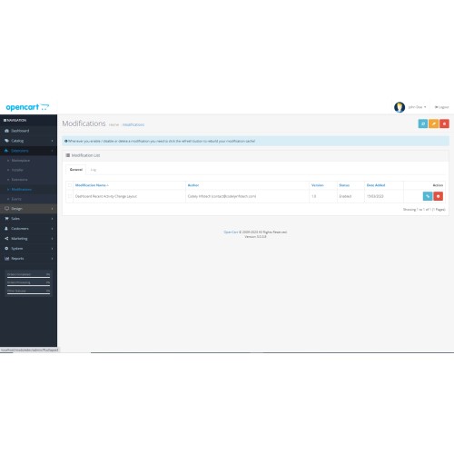 OpenCart - Admin Dashboard Recent Activity Layout